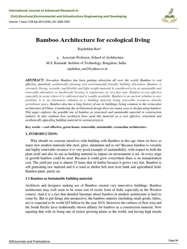 Bamboo Architecture For Ecological Living | PDF | Bamboo | Sustainability