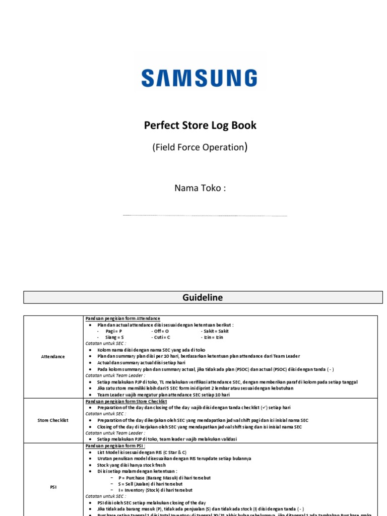 Update Perfect Store Log Book Apr 2020. Rev III | PDF
