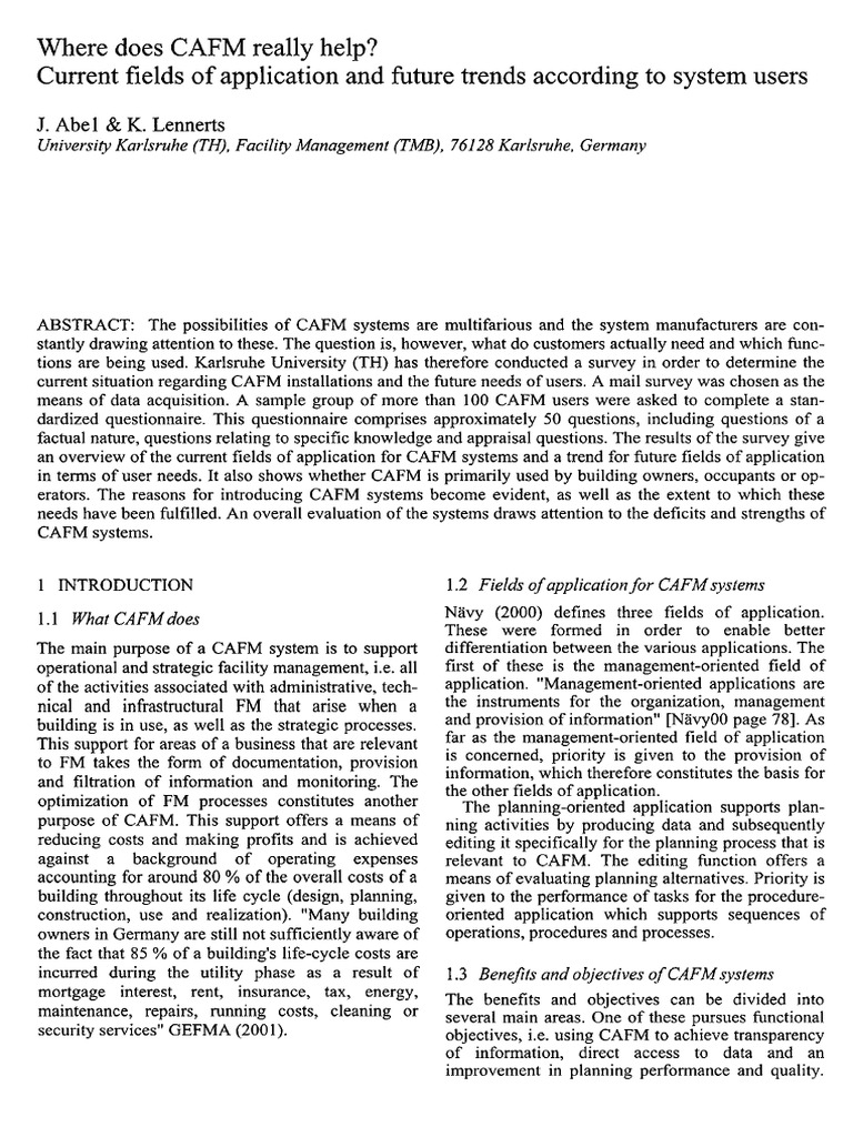 Where Does CAFM Really Help - Current Fields of Application and Future ...