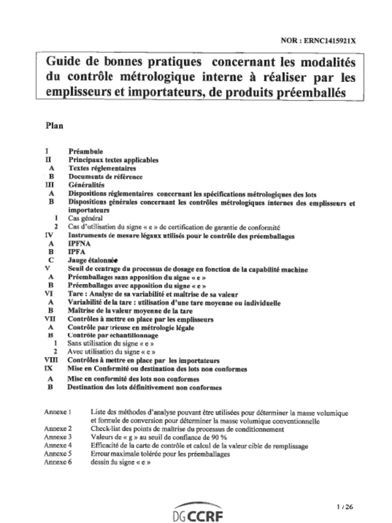Guide Autocontrole Metrologique DGCCRF PDF | PDF