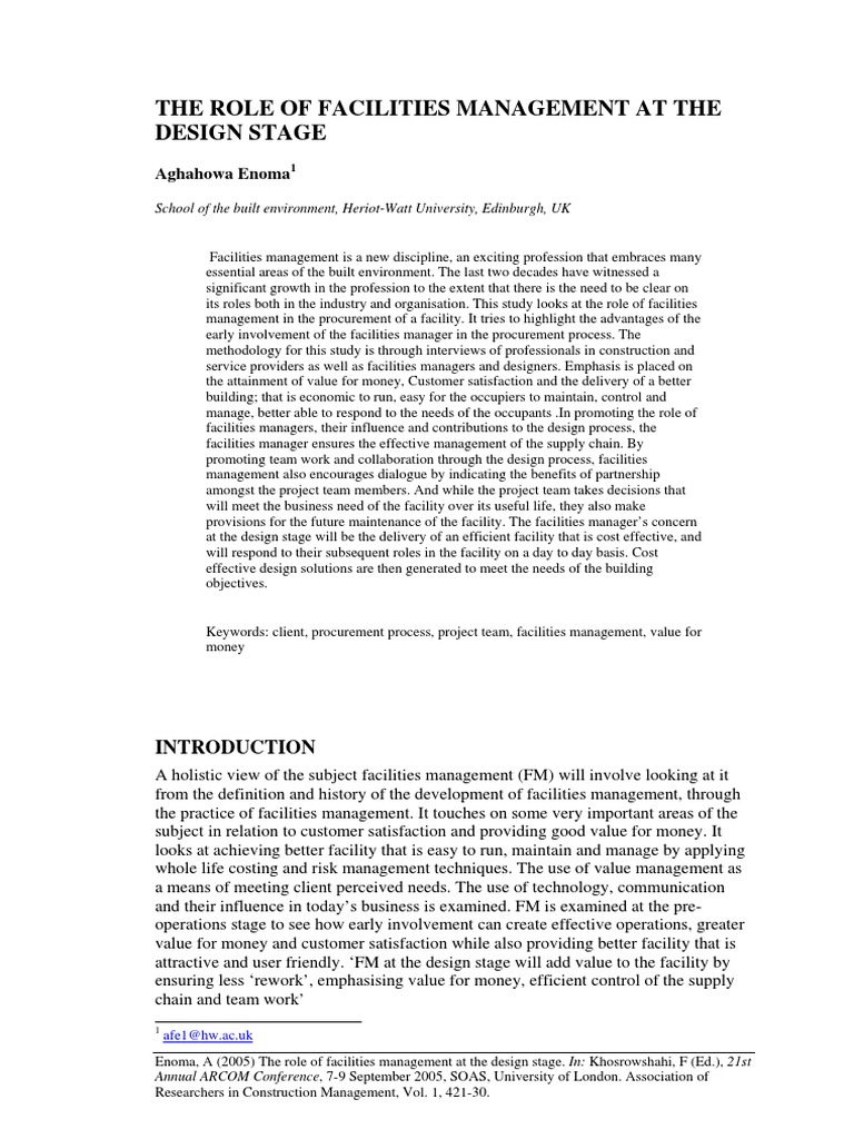 Facilities Management in Design Stage | PDF | Procurement | Life Cycle ...