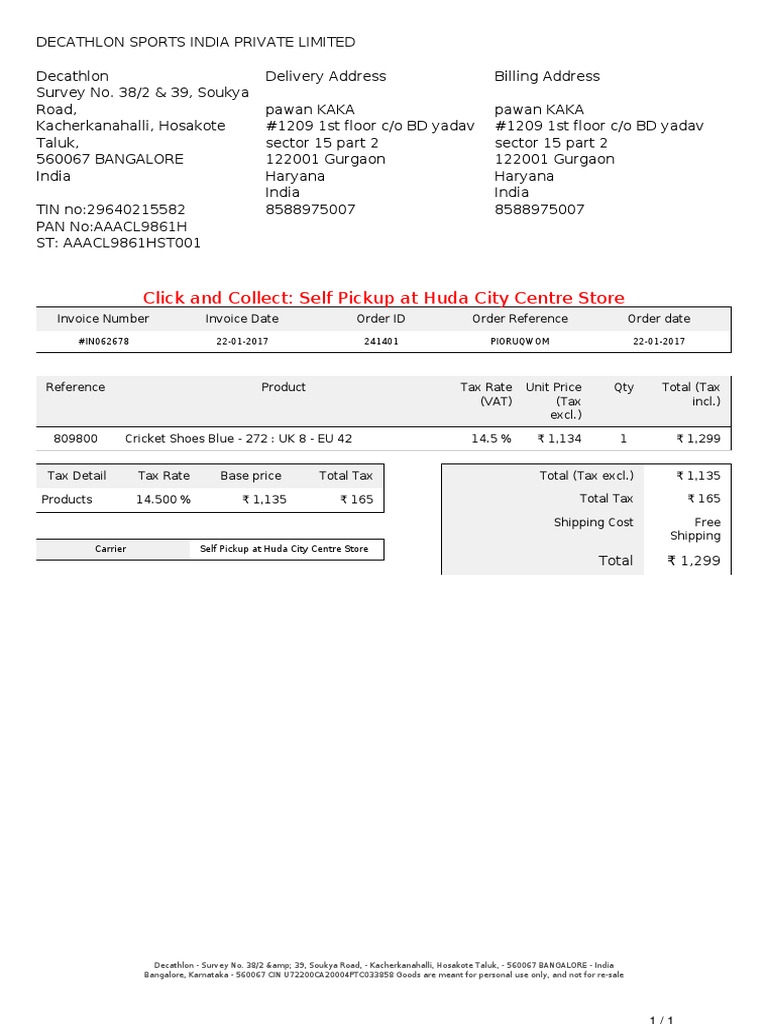 Decathlon Sports India Invoice | PDF | Payments | Government Finances