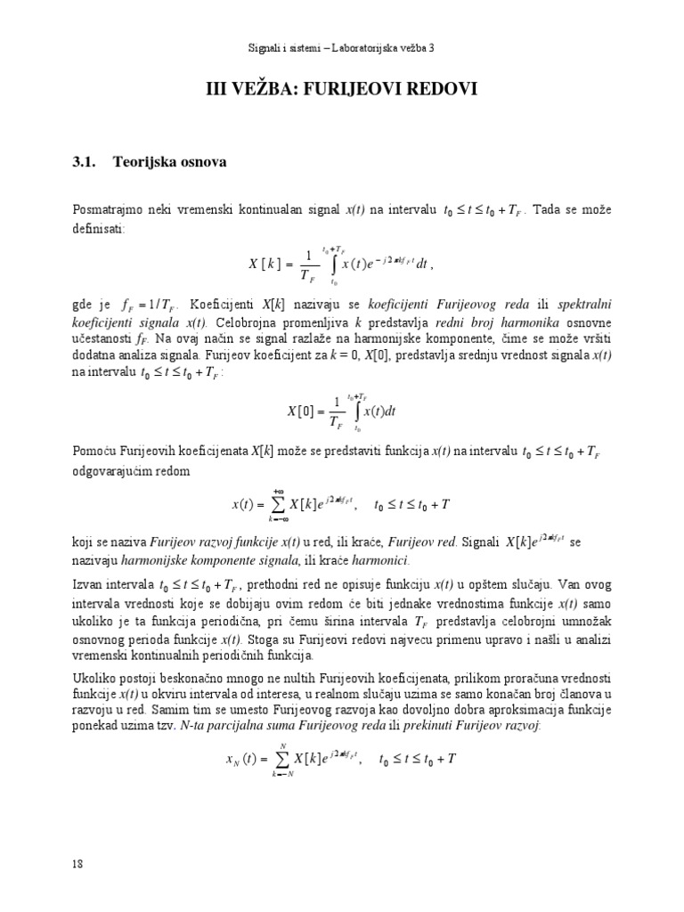Iii Vežba - Furijeovi Redovi PDF | PDF