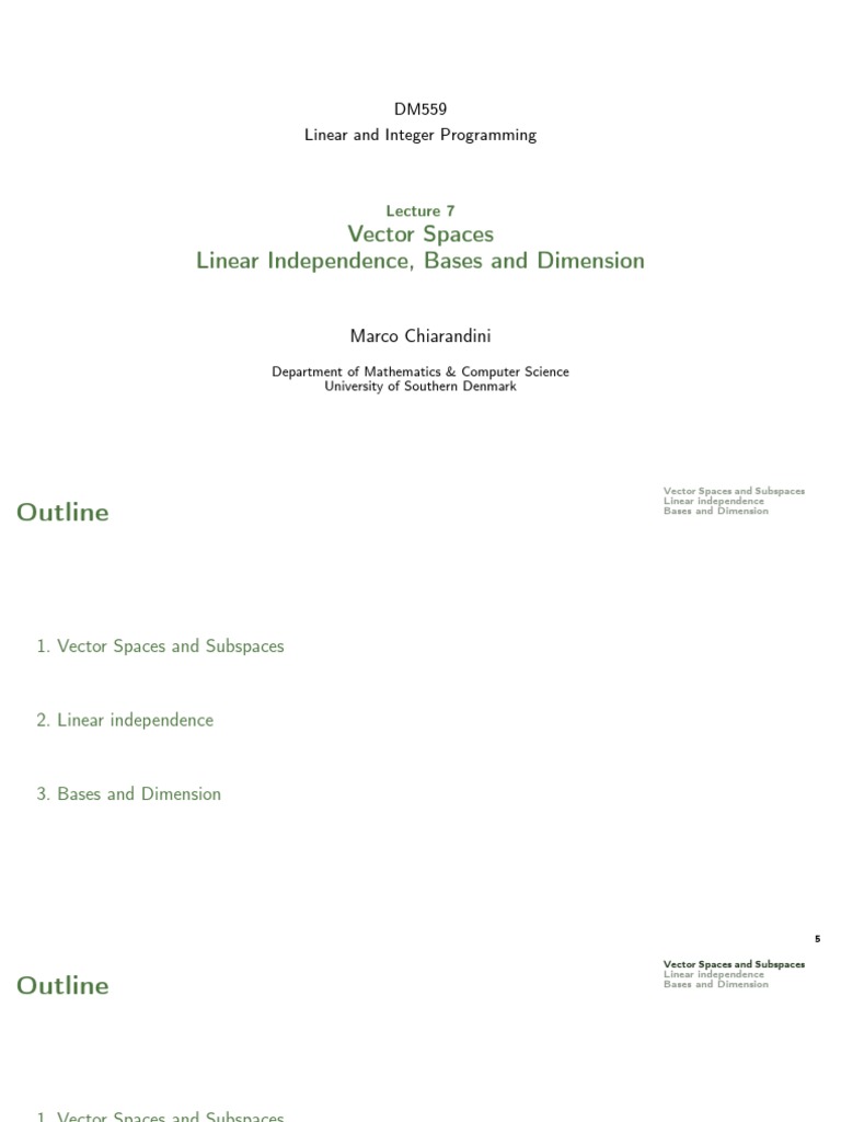 Vector Spaces Linear Independence, Bases and Dimension | PDF | Linear ...