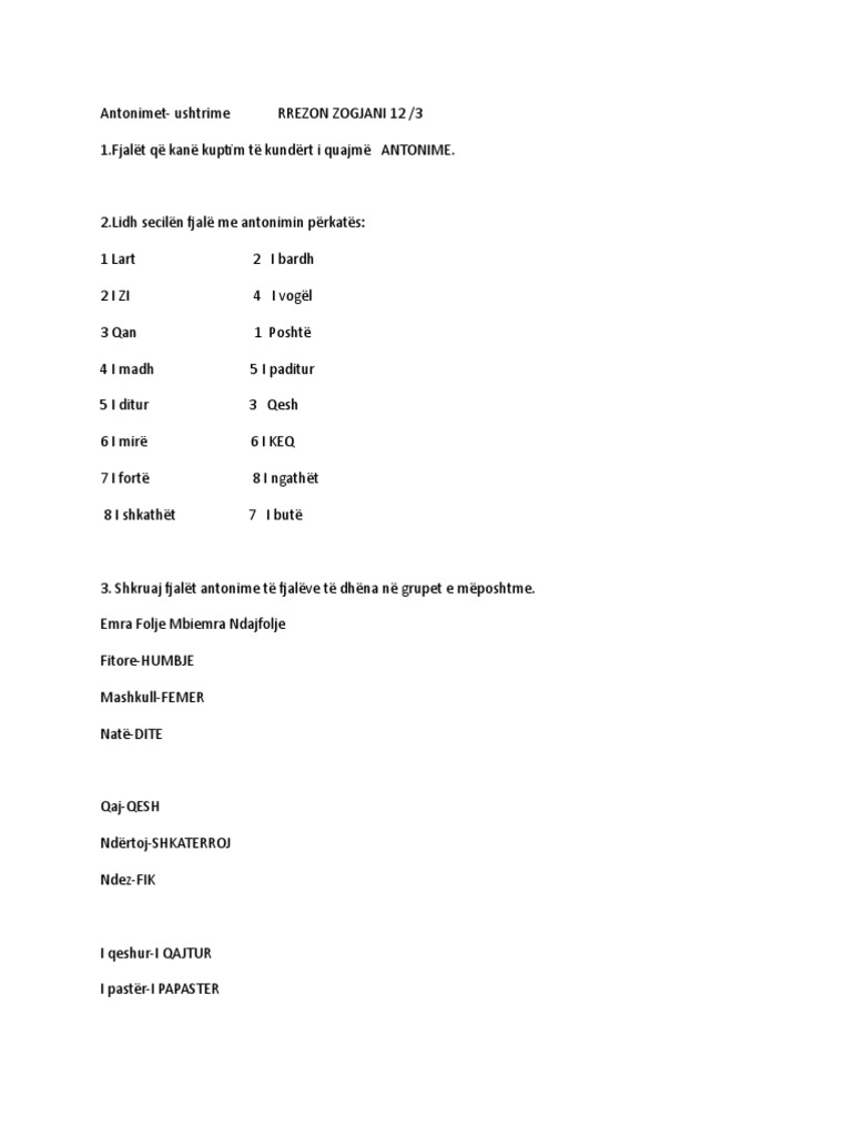 Antonimet Ushtrime | PDF