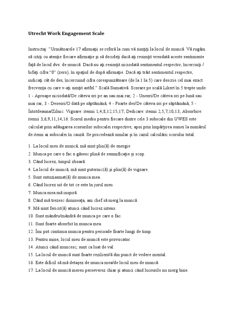 Utrecht Work Engagement Scale | PDF
