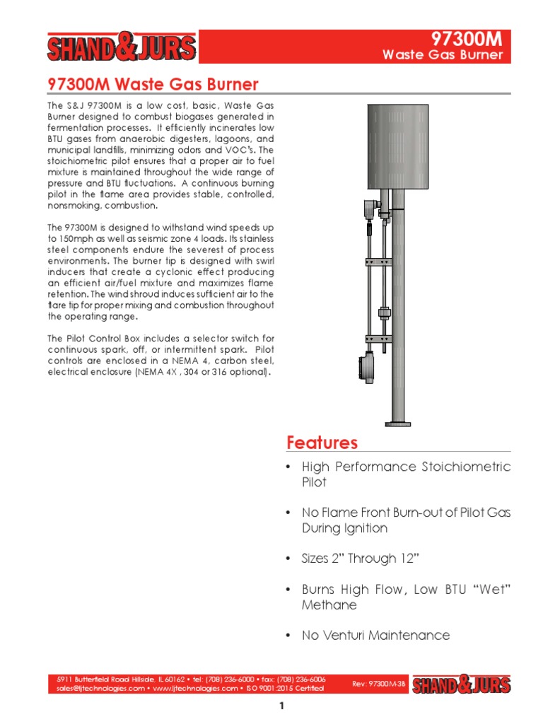 97300M Waste Gas Burner: Features | PDF | Combustion | Biogas