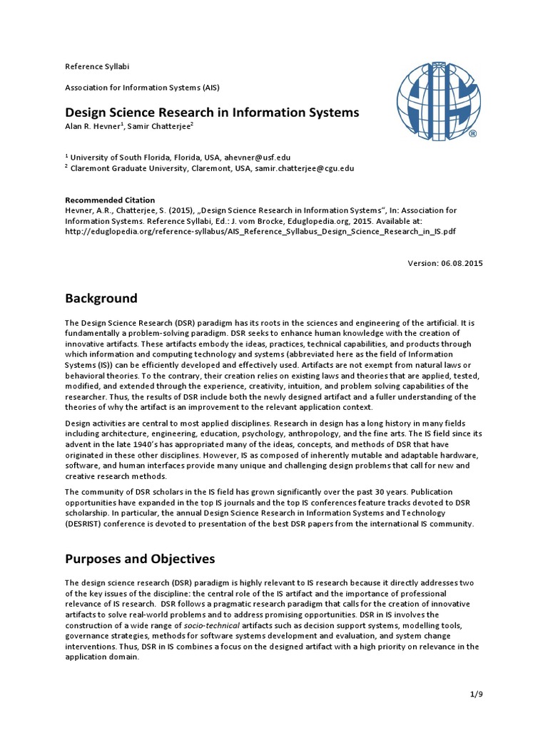 AIS Reference Syllabus Design Science Research in IS | PDF ...