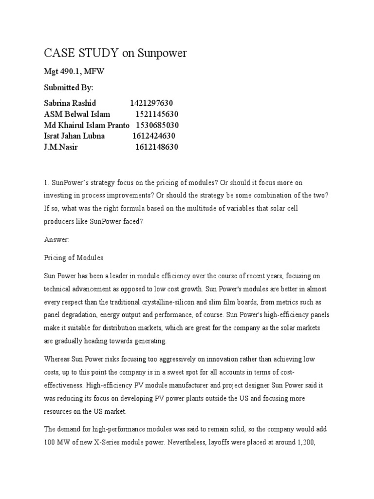 CASE STUDY On Sunpower | PDF | Innovation | Photovoltaics