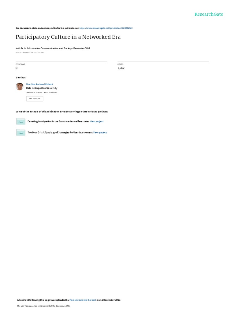 Participatory Culture in A Networked Era: Information Communication and ...