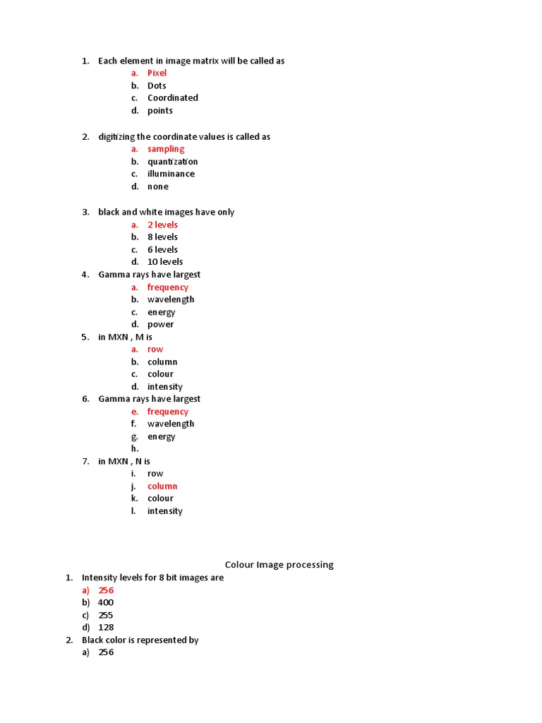 DIP MCQs | PDF | Rgb Color Model | Color