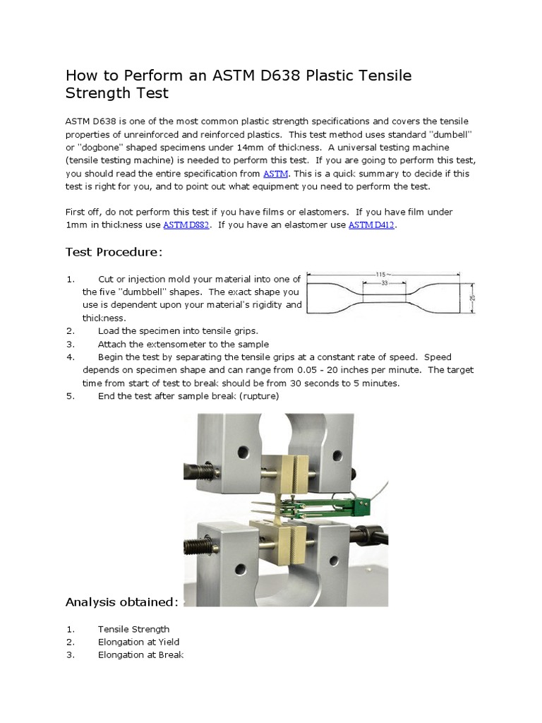 Perform ASTM D638 Plastic Strength Test | PDF | Ultimate Tensile ...