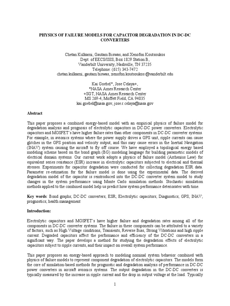 Physics of Failure Models For Capacitor Degradation in DC-DC Converters ...
