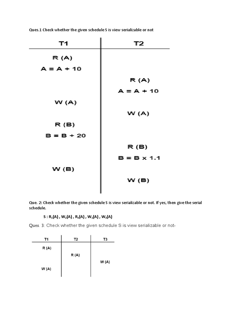 Questions On View Serializability | PDF