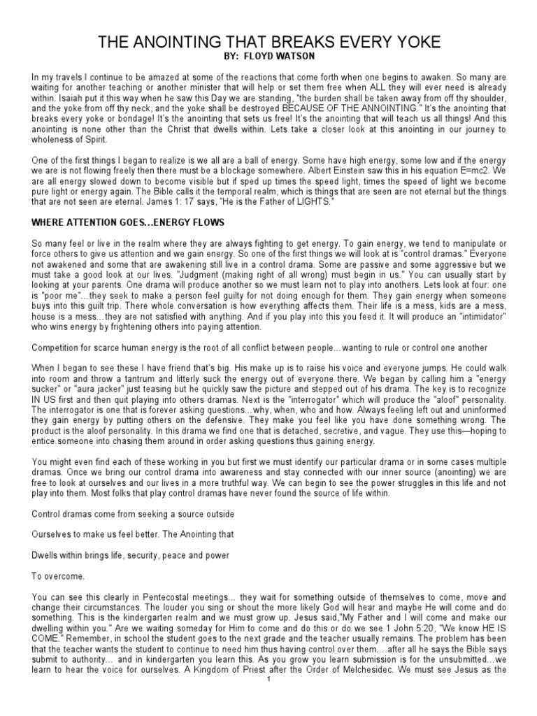 ANOINTING THAT BREAKS EVERY YOKE, THE (Floyd Watson) | PDF | Anointing ...