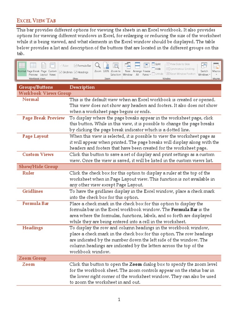 Groups/Buttons Description: Workbook Views Group Normal | PDF | Button ...