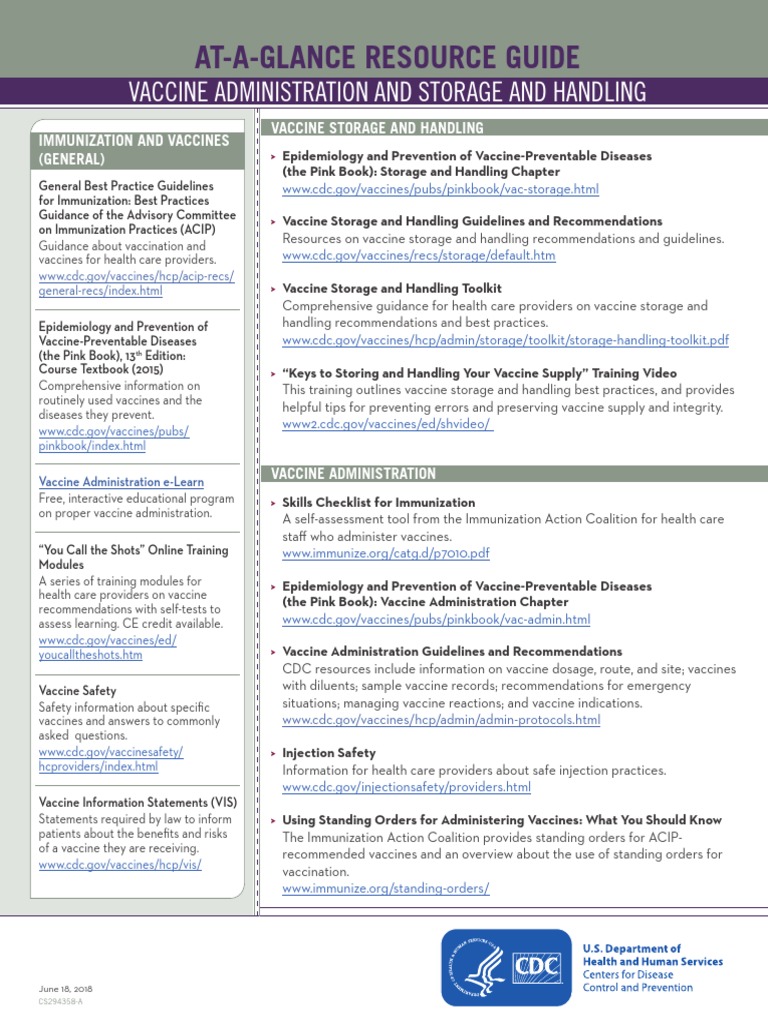 At-A-Glance Resource Guide: Vaccine Administration and Storage and ...