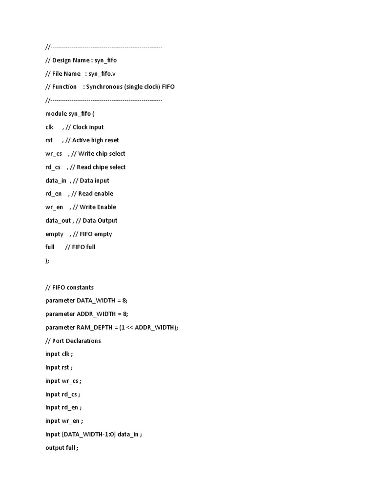 Synchronous FIFO | PDF | Parameter (Computer Programming) | Digital Electronics