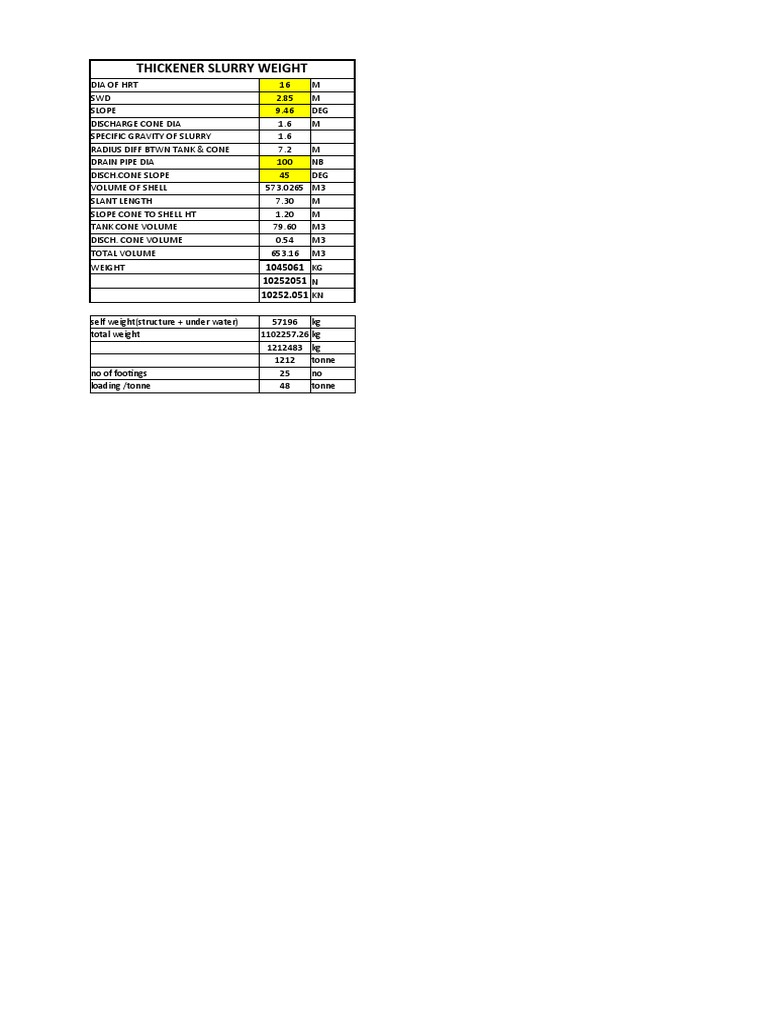 Slurry Weight Calculator | PDF | Volume | Mechanical Engineering