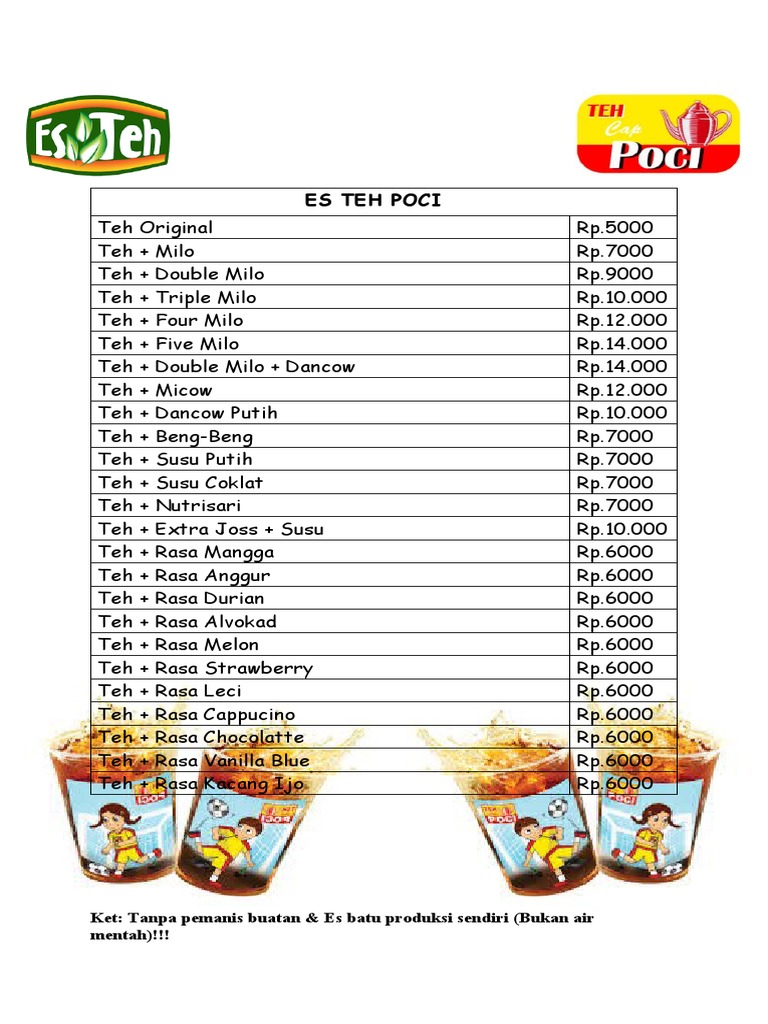 Daftar Menu Es Teh Poci | PDF