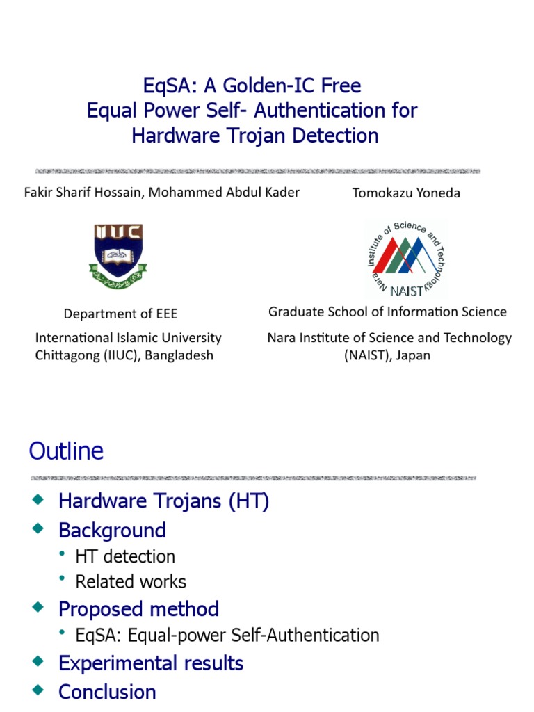 Eqsa: A Golden-Ic Free Equal Power Self-Authentication For Hardware Trojan Detection | PDF ...