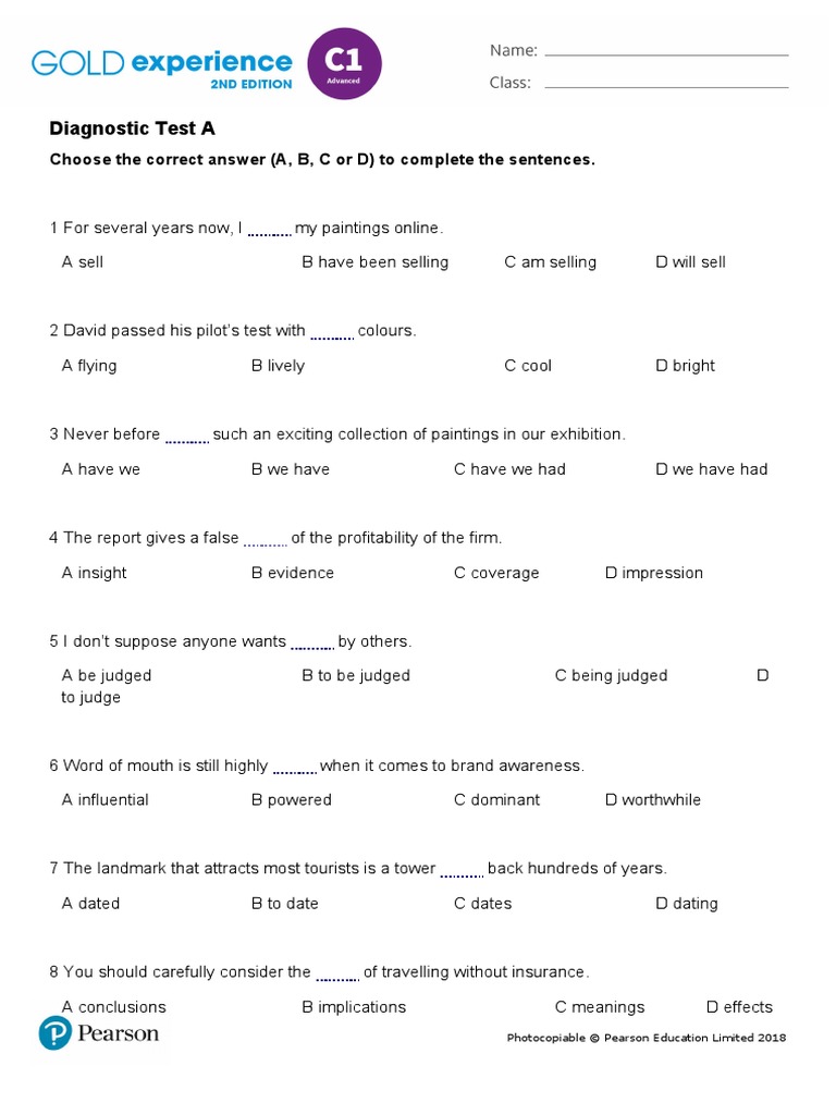 Gold Experience 2nd Edition C1 Diagnostic Test A | PDF | Business