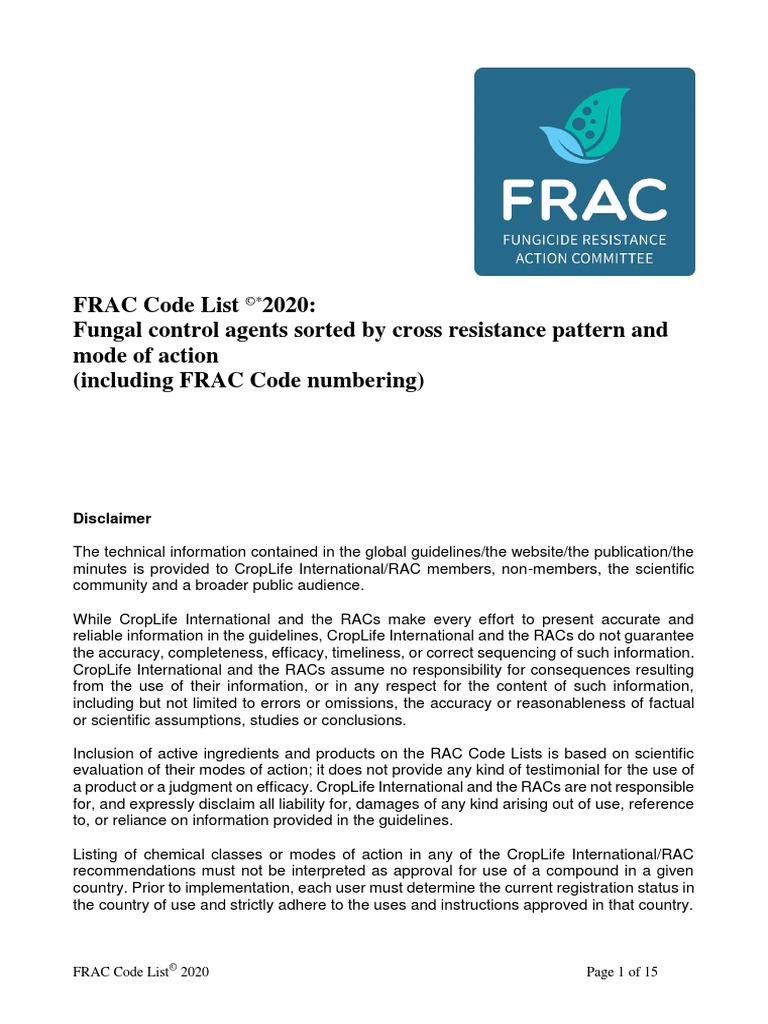 Frac Code List 2020 Final | PDF | Fungicide | Translation (Biology)