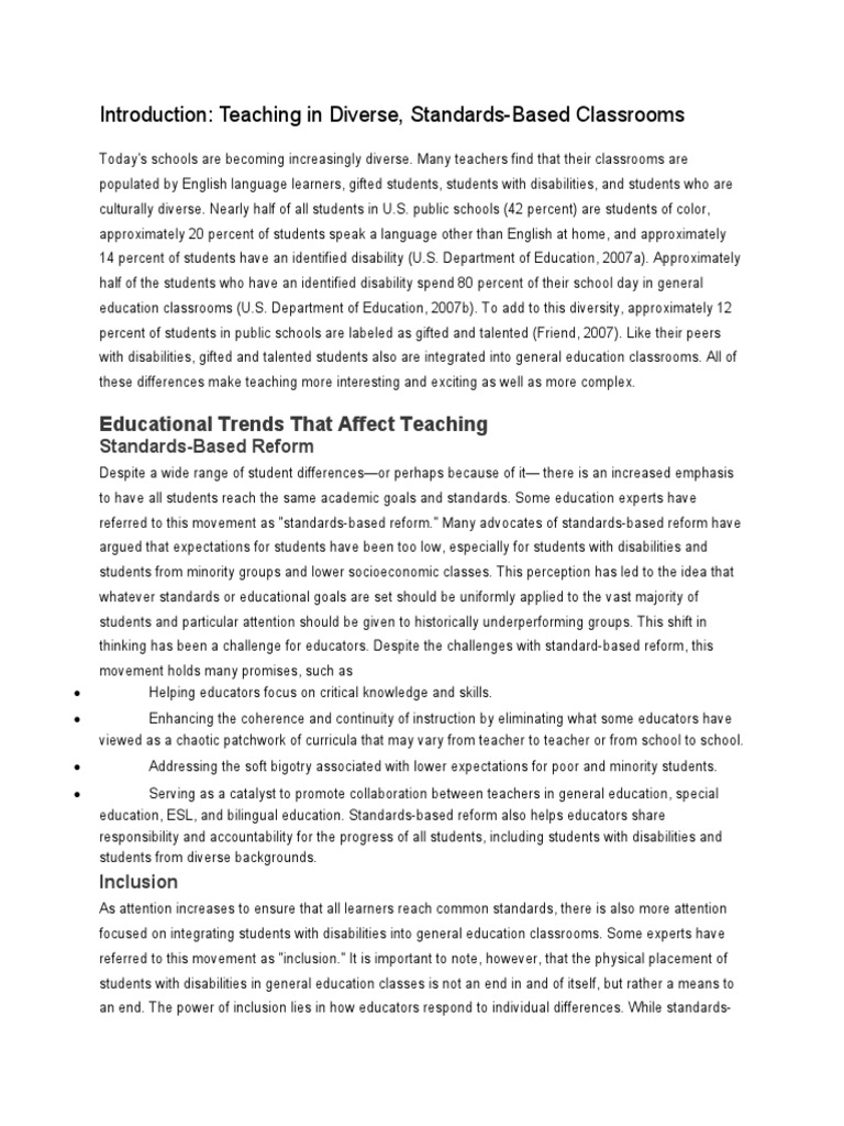 Introduction: Teaching in Diverse, Standards-Based Classrooms | PDF ...