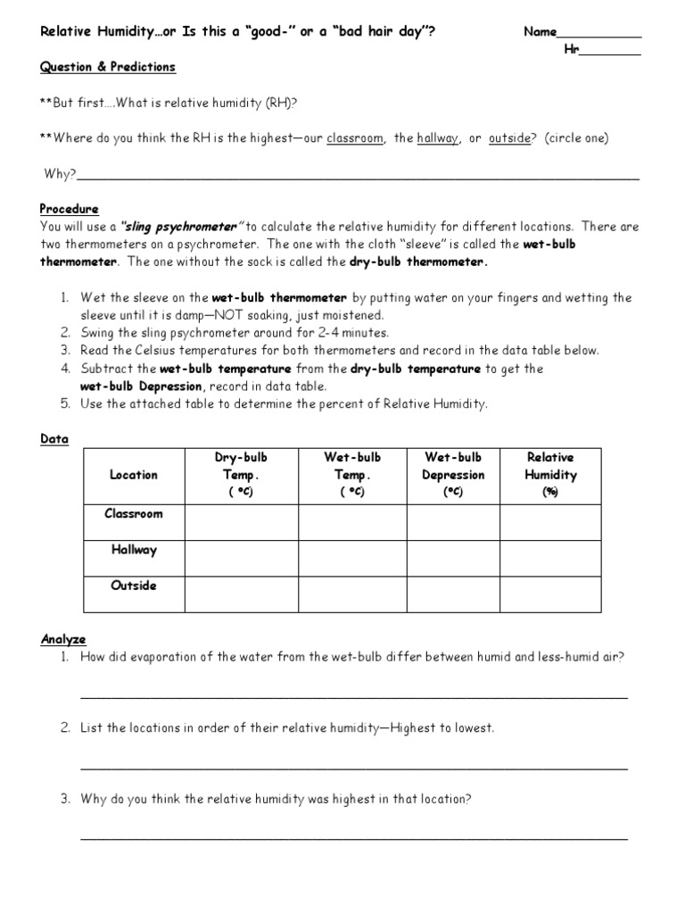 Relative Humidity Lab | PDF | Relative Humidity | Atmospheric Sciences