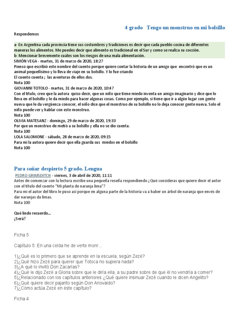 4 Grado Tengo Un Monstruo en Mi Bolsillo | PDF