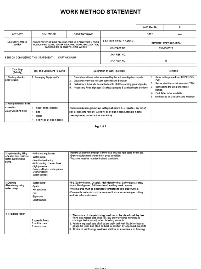 WMS - Pipe Civil Works-OCA | PDF | Concrete | Pipe (Fluid Conveyance)