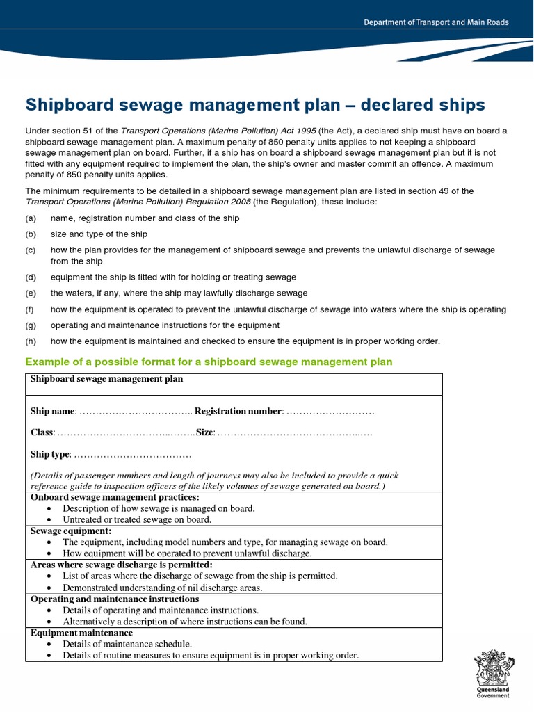 Shipboard Sewage Management Plan - Declared Ships | PDF | Sewage ...