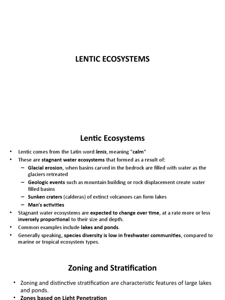 Lentic and Lotic Ecosystems | PDF | Lake | Systems Ecology