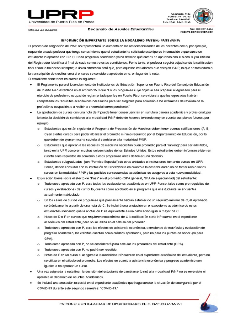 Información Importante Sobre La Modalidad Pass | PDF | Puerto Rico ...