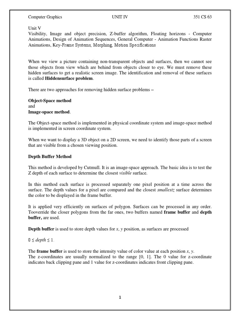 Computer Graphics UNIT V | PDF | Kinematics | Graphics