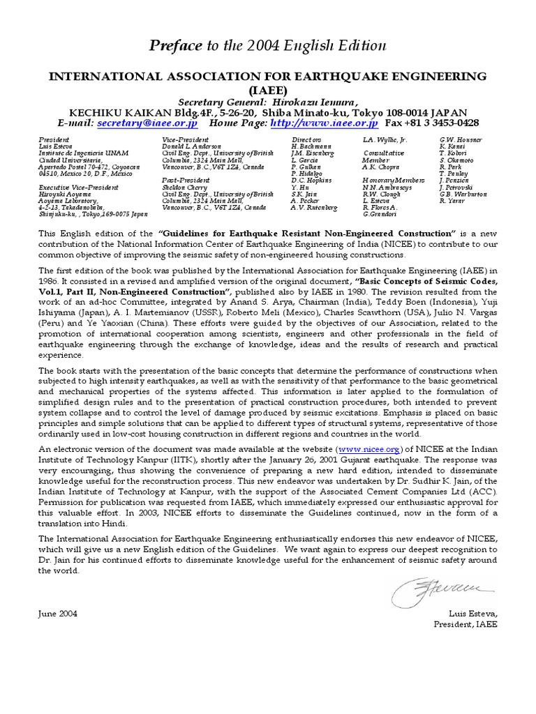 Preface To The 2004 English Edition: International Association For Earthquake Engineering (IAEE ...