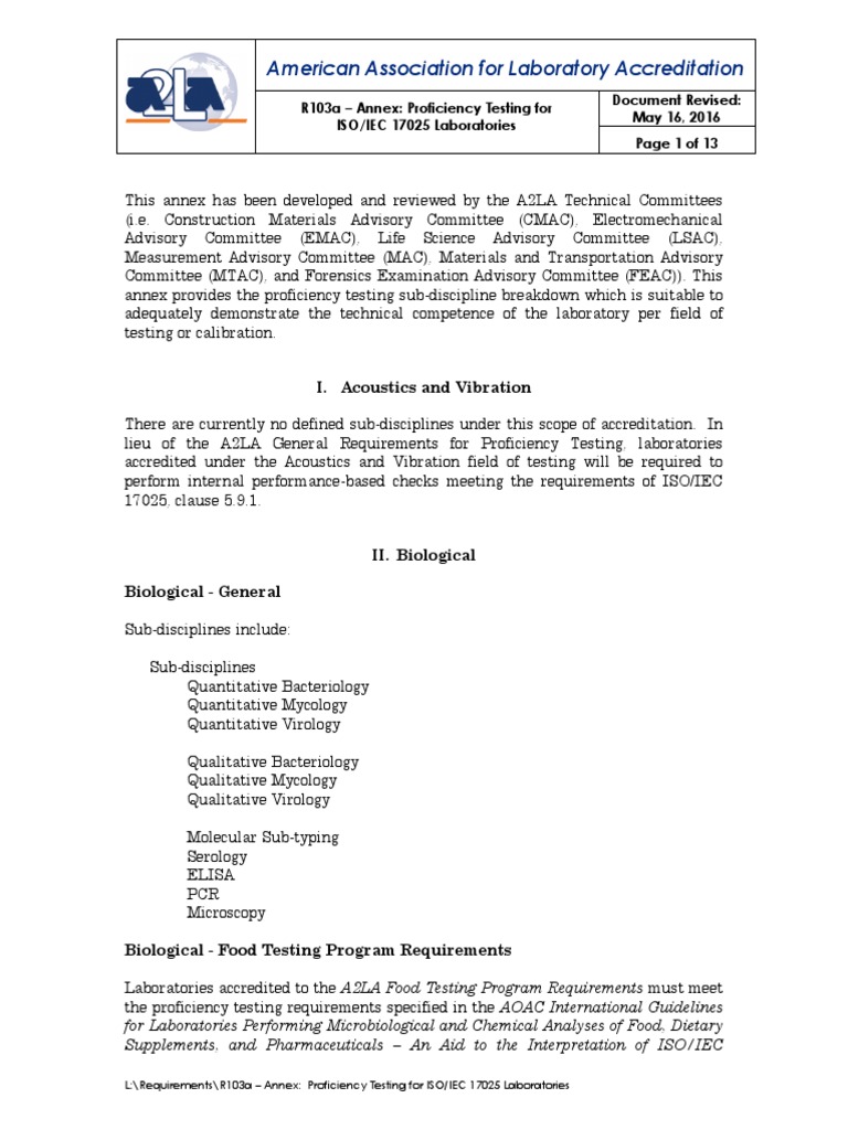 Annex To The A2LA General Requirements For Proficiency Testing | PDF ...