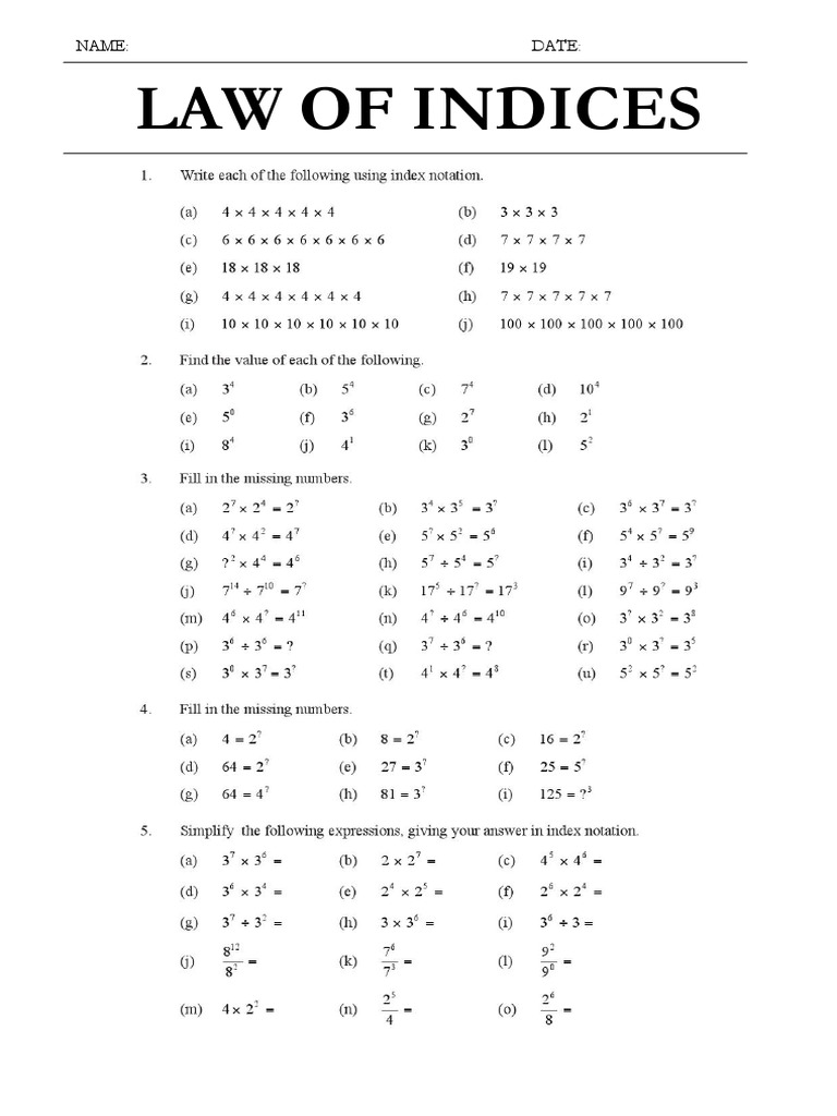 5.1B Law of Indices | PDF