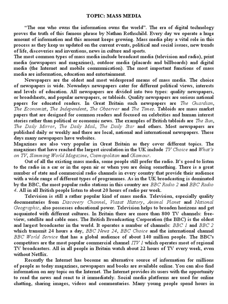 Mass Media (Topic) | PDF | Bbc | Newspapers