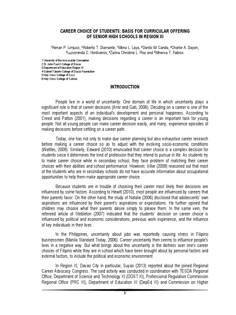 Career Choice of Students2 | PDF | Bachelor's Degree | Choice