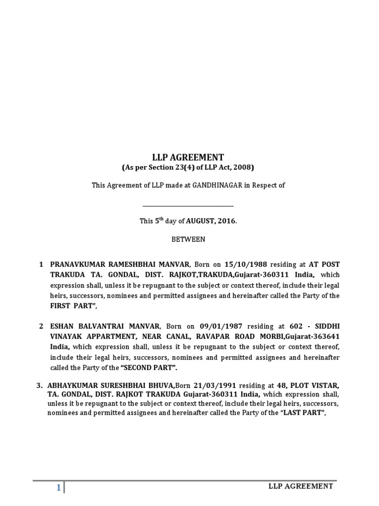 LLP Agreement | Download Free PDF | Limited Liability Partnership | Law