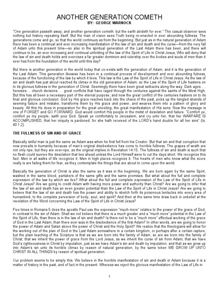 ANOTHER GENERATION COMETH (George Warnock) Dec. 2002 | PDF | Grace In ...