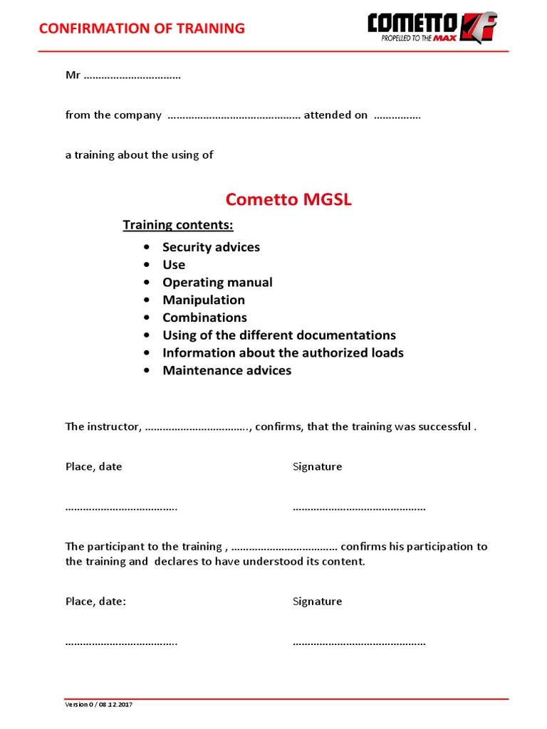 Confirmation of Training Cometto | PDF