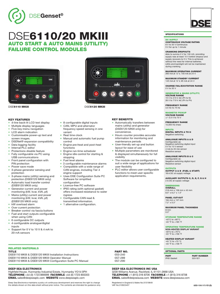 DSE6110 20 MKIII Data Sheet | PDF | Mains Electricity | Programmable ...
