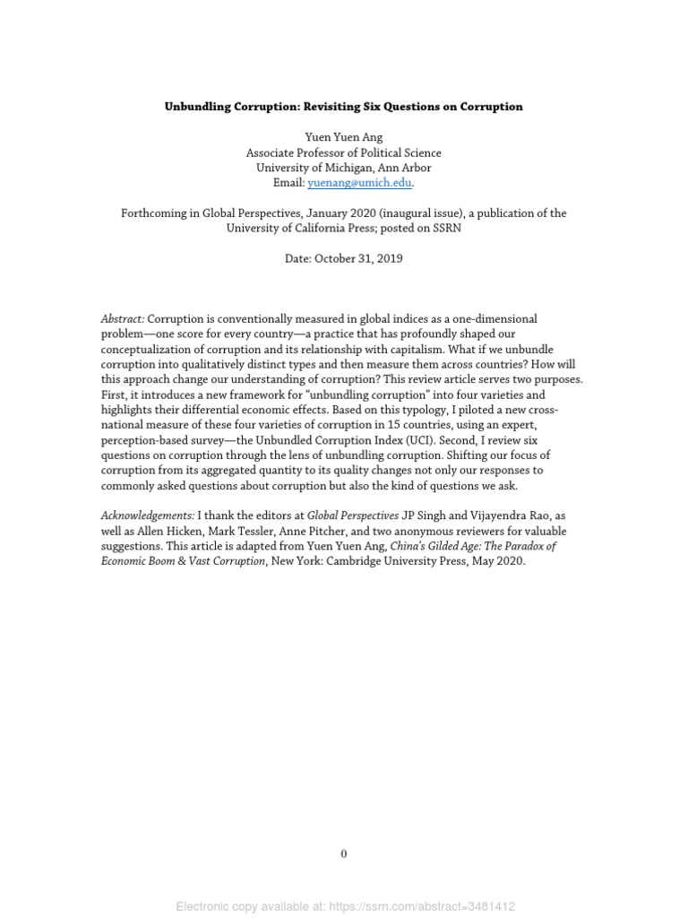 Unbundling Corruption: Revisiting Six Questions On Corruption | PDF ...