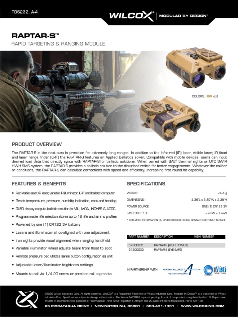 Wilcox Tds232 Raptar S | PDF | Infrared | Laser