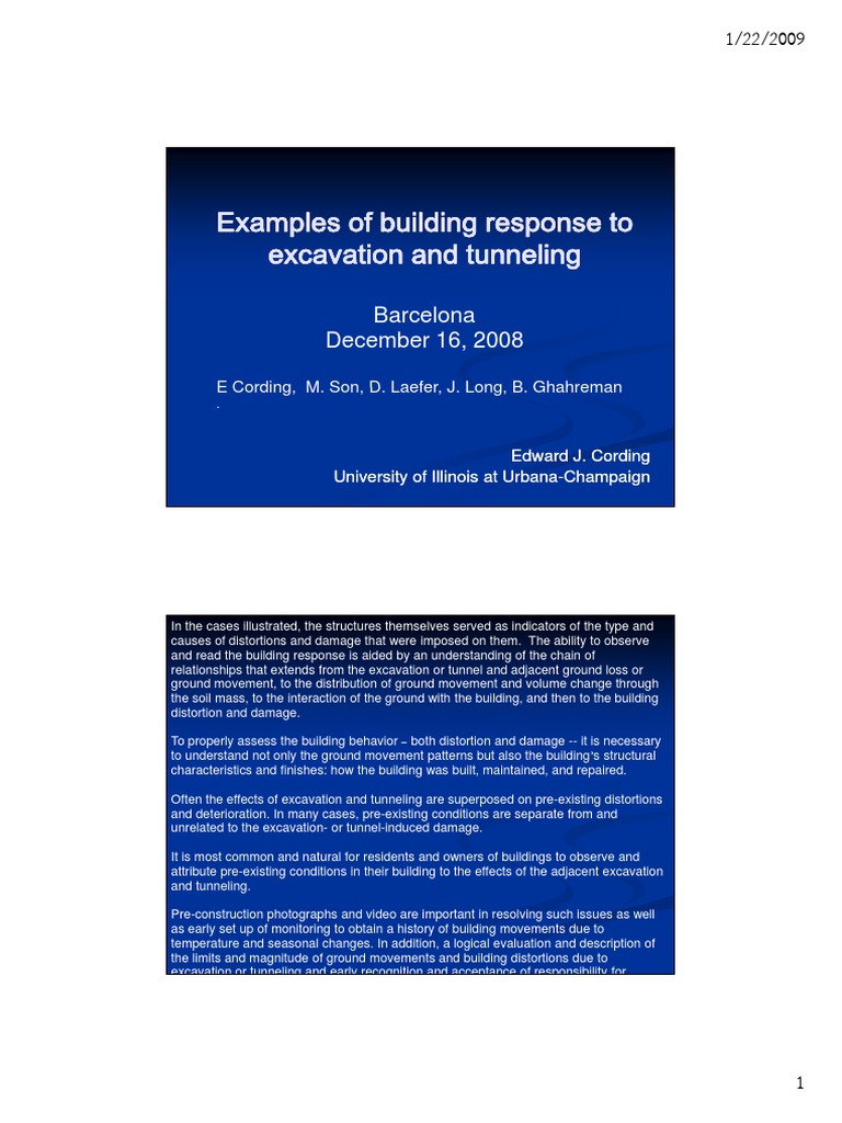 Examples of Building Response To Excavation and Tunneling - E Cording ...