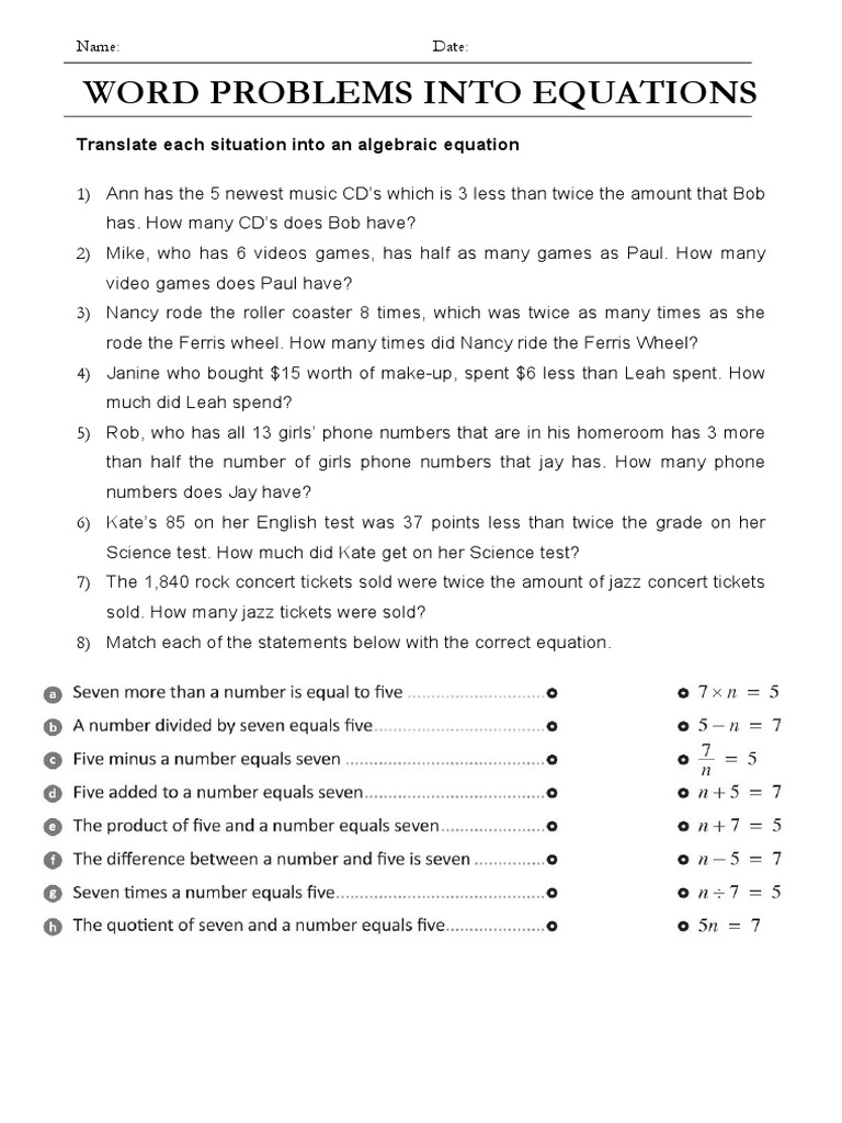 7.2B Algebra Word Problems (Ans) | PDF | Equations | Mathematical Analysis
