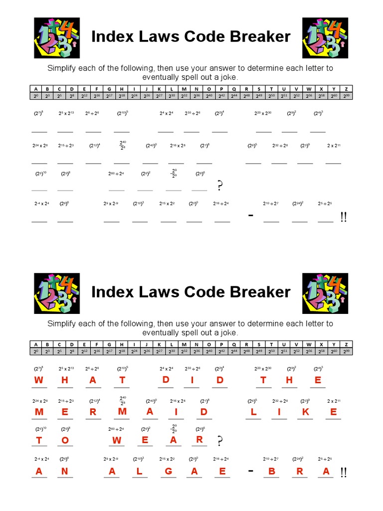 2.7C Indices Code Breaker (Ans) | PDF | Teaching Methods & Materials