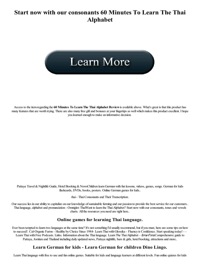 Learn Thai Alphabet in 60 Minutes | PDF | Thai Language | Alphabet